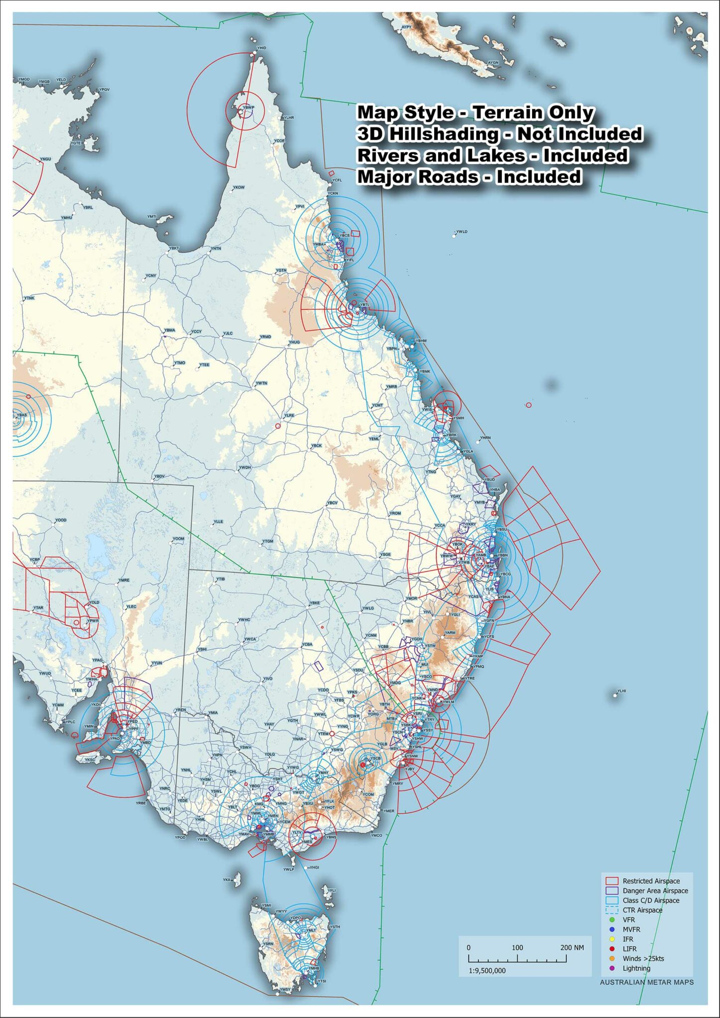 East Coast Australia – METAR Map – A3 size – AUSTRALIAN METAR MAPS